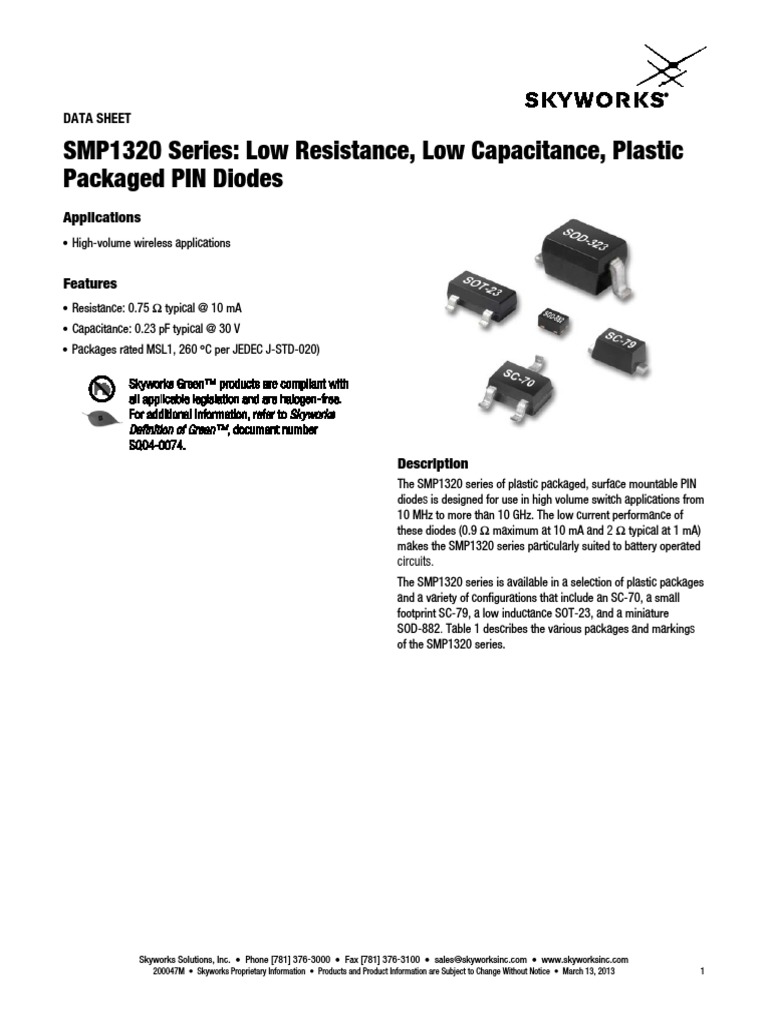 SMP1320 Series: Low Resistance, Low Capacitance, Plastic Packaged PIN ...