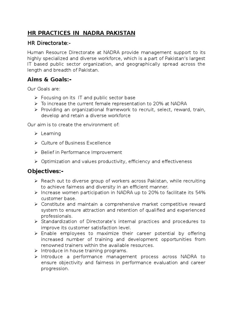 NADRA HR Practices and Diversity Goals | PDF | Human Resource ...