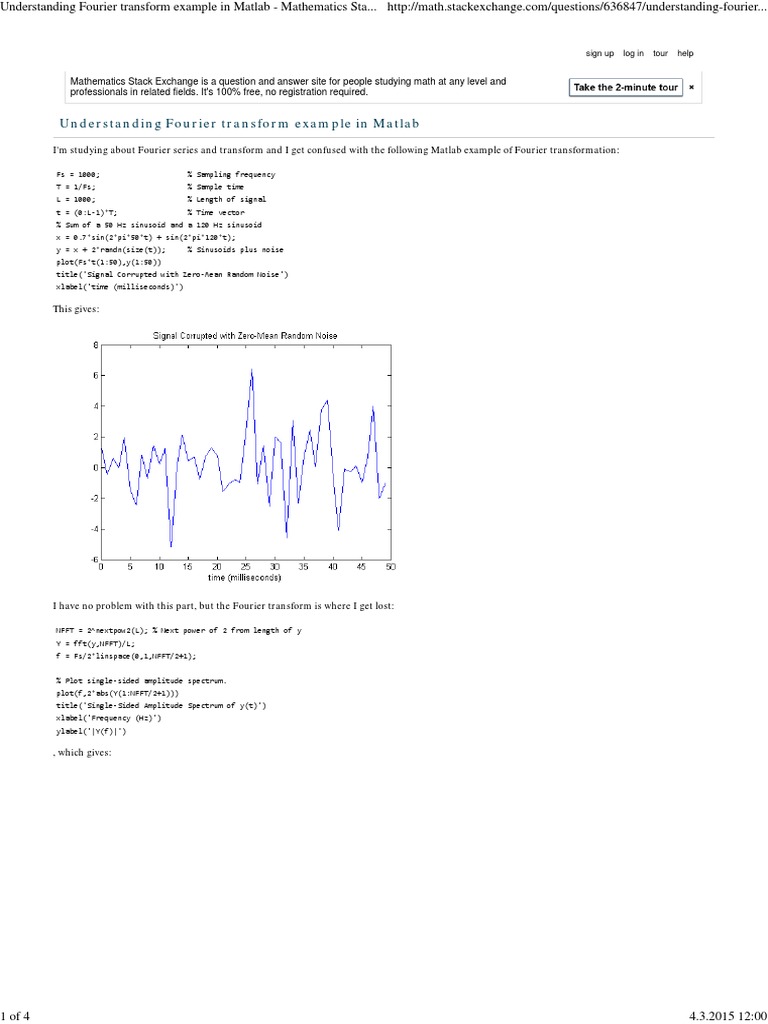 Understanding Fourier Transform Example in Matlab - Mathematics Stack ...