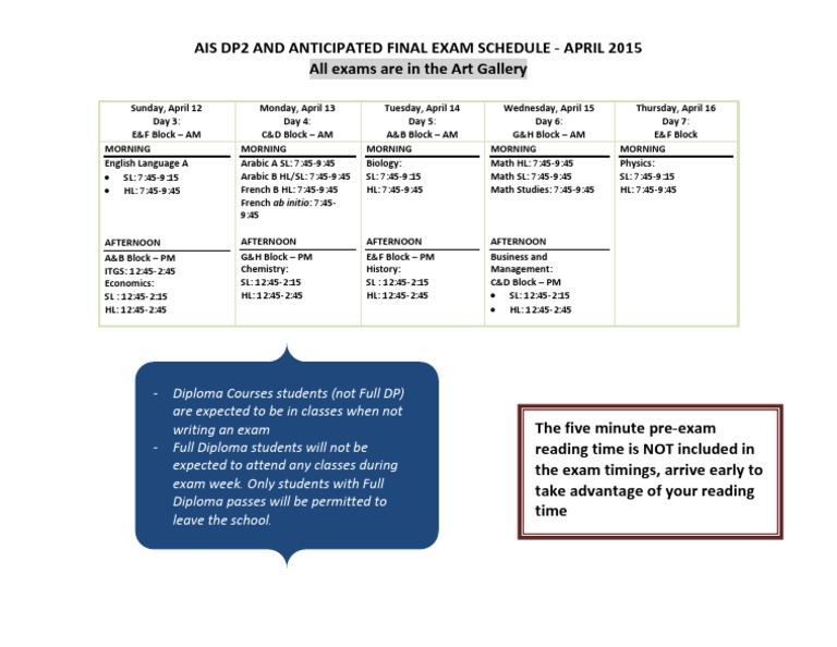 DP AIS Final Exams Schedule April 2015 | PDF | Language Arts & Discipline