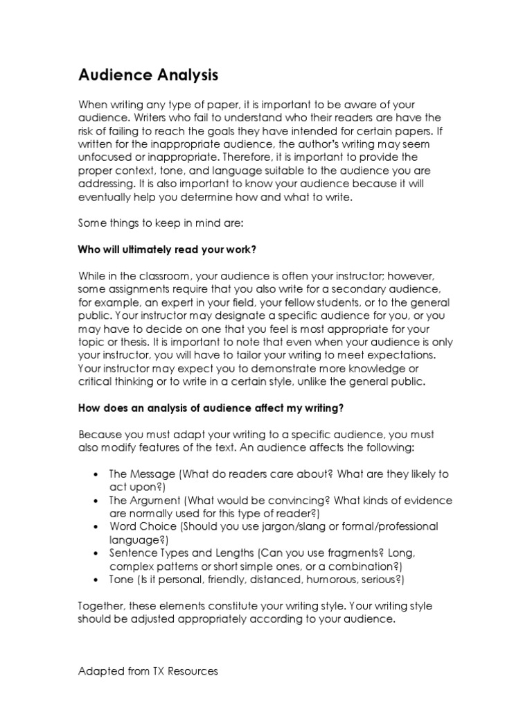 Audience Analysis for Effective Writing | PDF