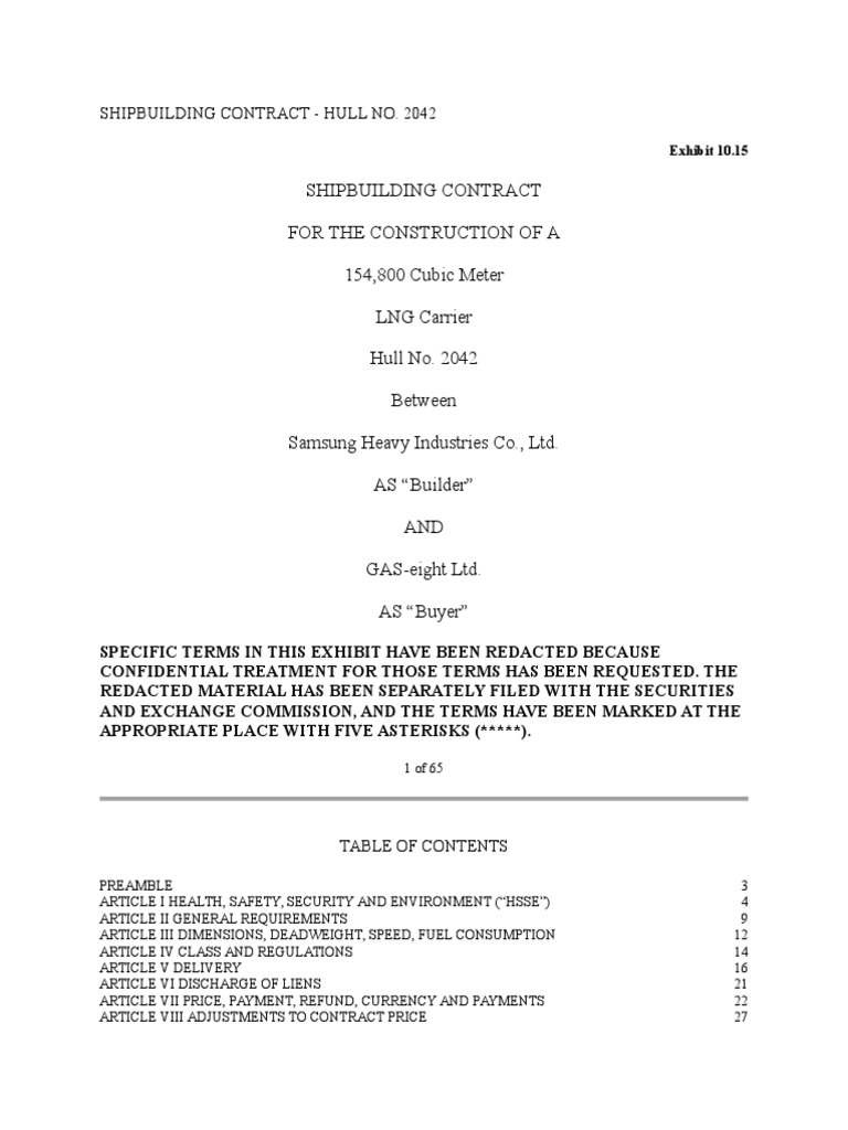 Shipbuilding Contract - Hull No. 2042 | PDF | General Contractor ...
