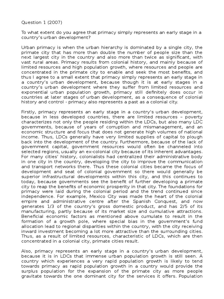 Primate Cities and Urban Development | PDF | Colonialism | Economic Growth