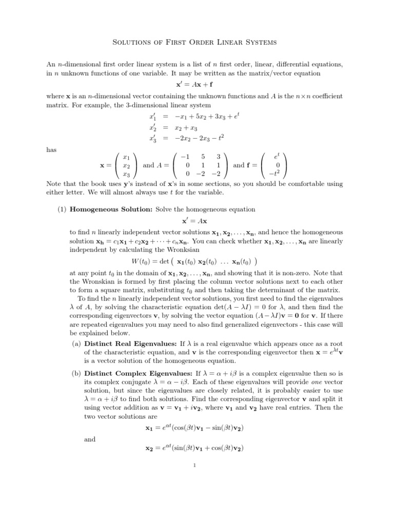 Solutions Of First Order Linear Systems Pdf Eigenvalues And Eigenvectors Abstract Algebra