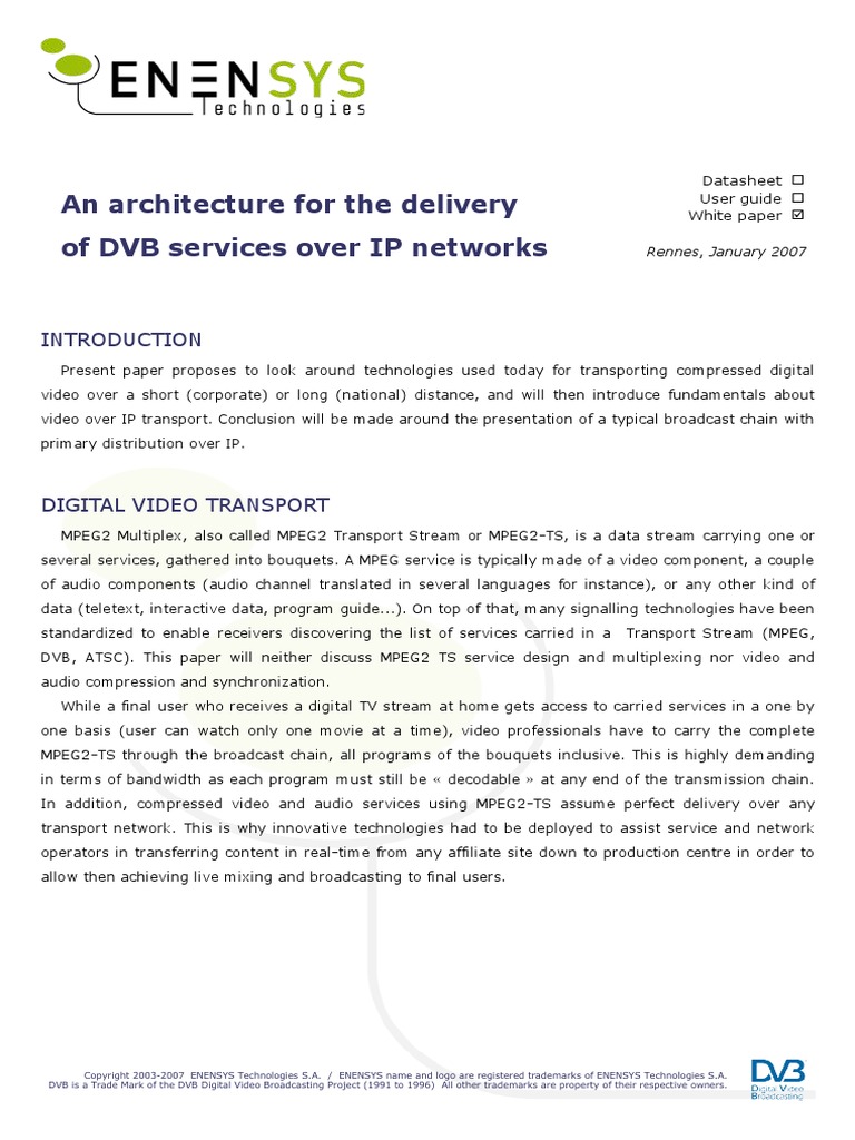 An Architecture For The Delivery of DVB Services Over IP Networks | PDF ...