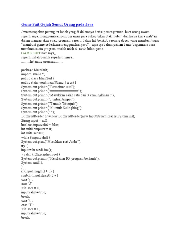 Game Suit Gajah Semut Orang Pada Java | PDF