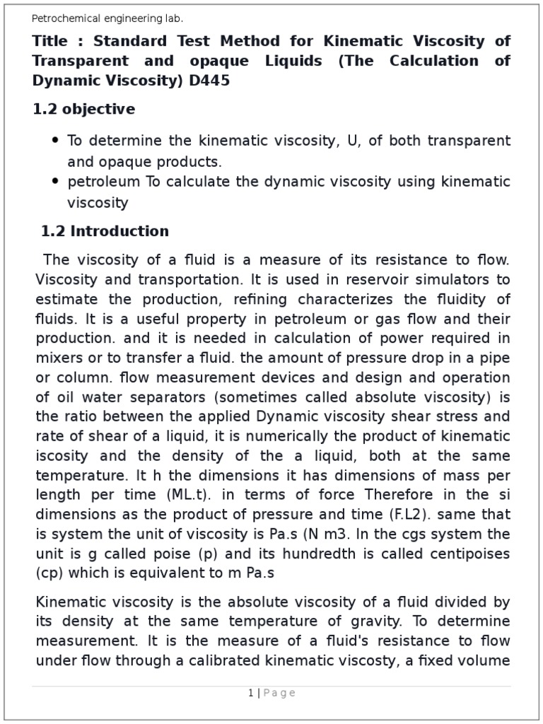 Standard Test Method For Kinematic Viscosity of Transparent and Opaque ...