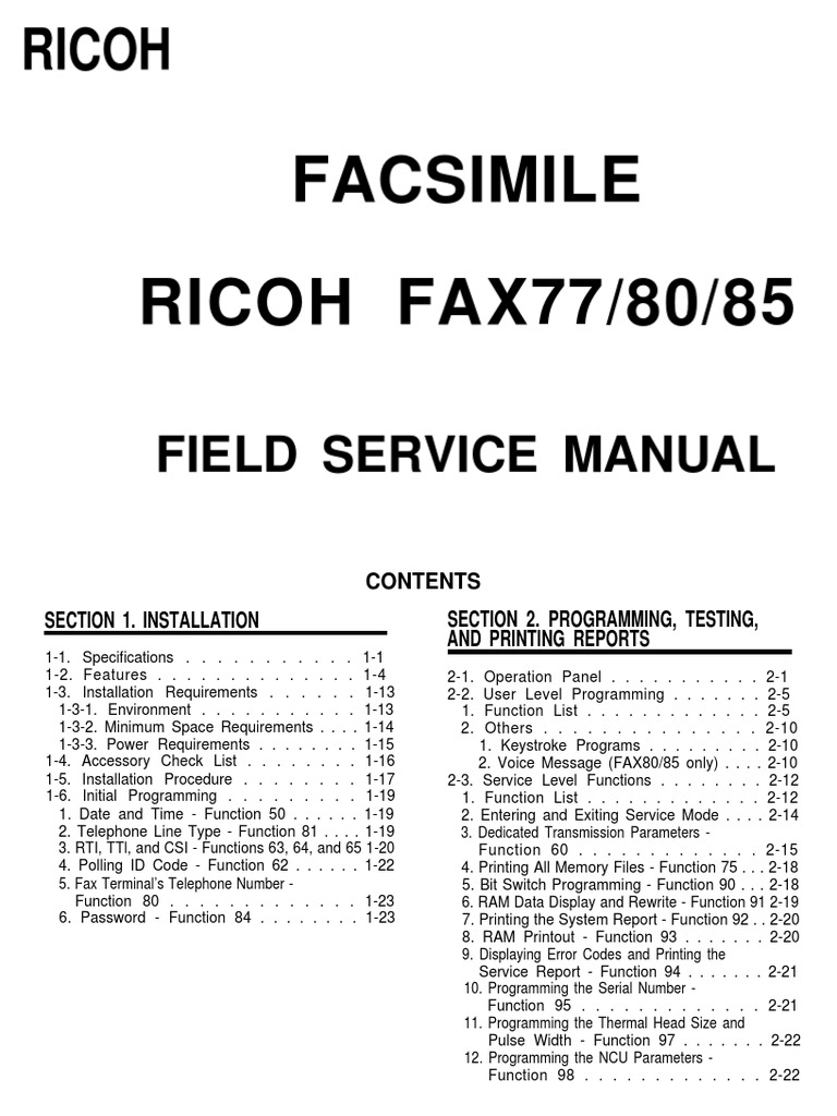 Facsimile RICOH FAX77/80/85: Field Service Manual | PDF | Random Access Memory | Fax
