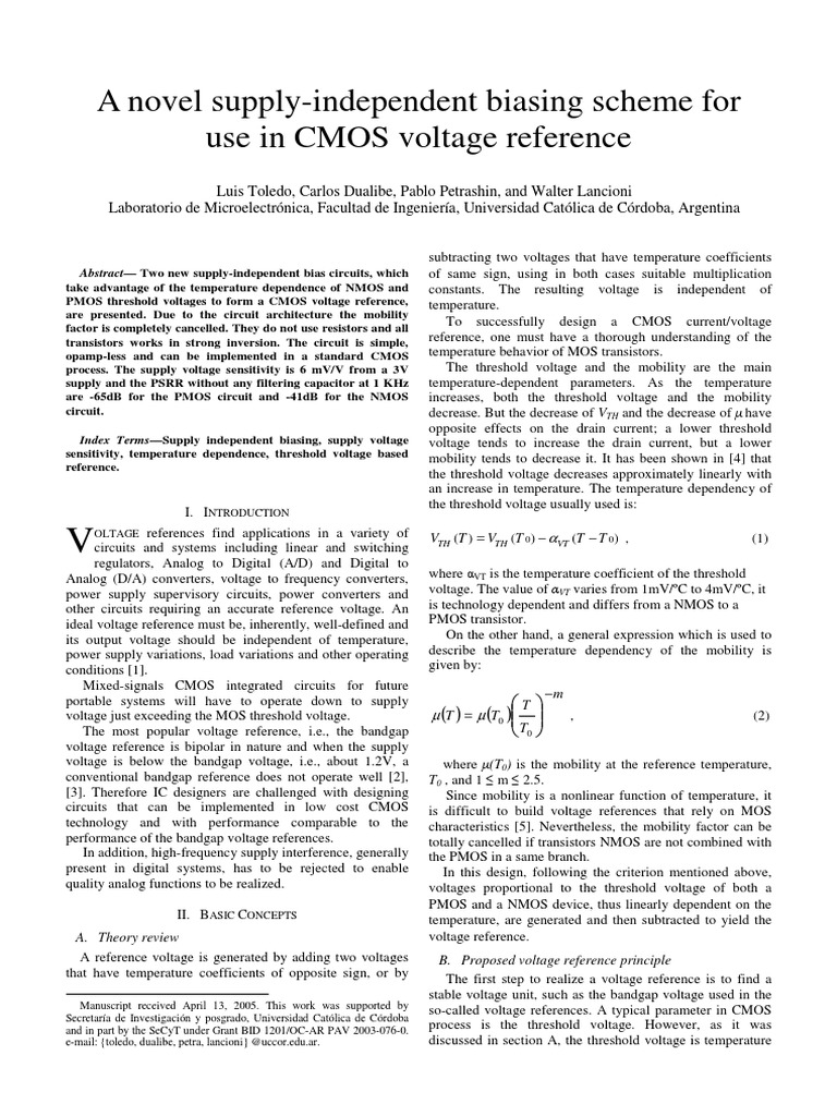 A Novel Supply-Independent Biasing Scheme For Use in CMOS Voltage ...