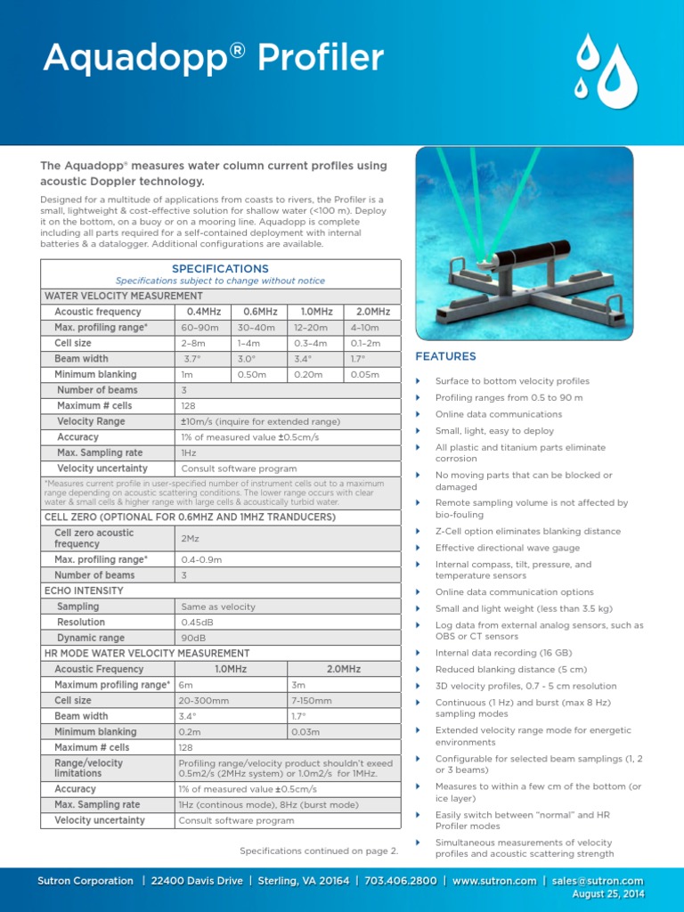 Aquadopp - Acoustic Doppler Technology | PDF | Battery (Electricity ...