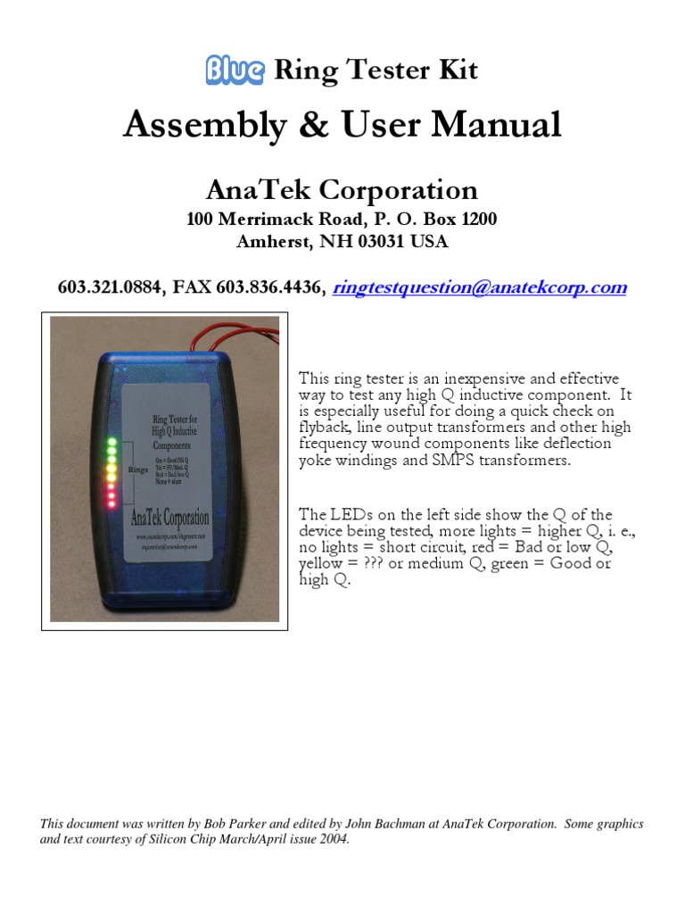 Blue Ring Tester Kit Manual | PDF | Printed Circuit Board | Inductor