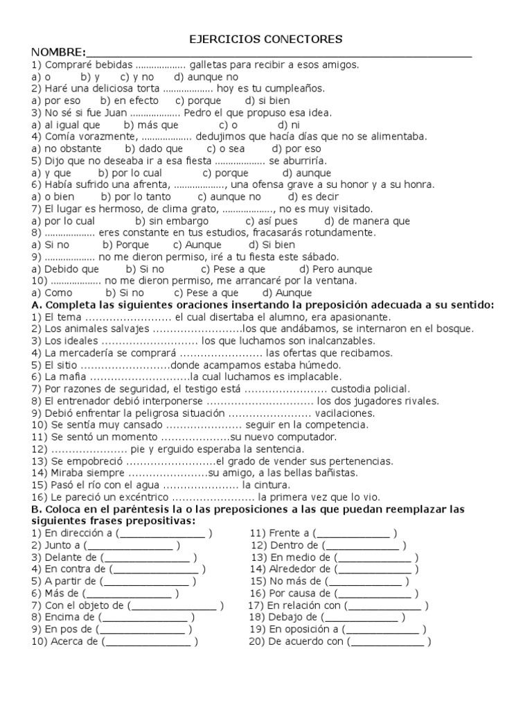 Ejercicios de Conectores y Preposiciones | PDF | Violencia | Agitación