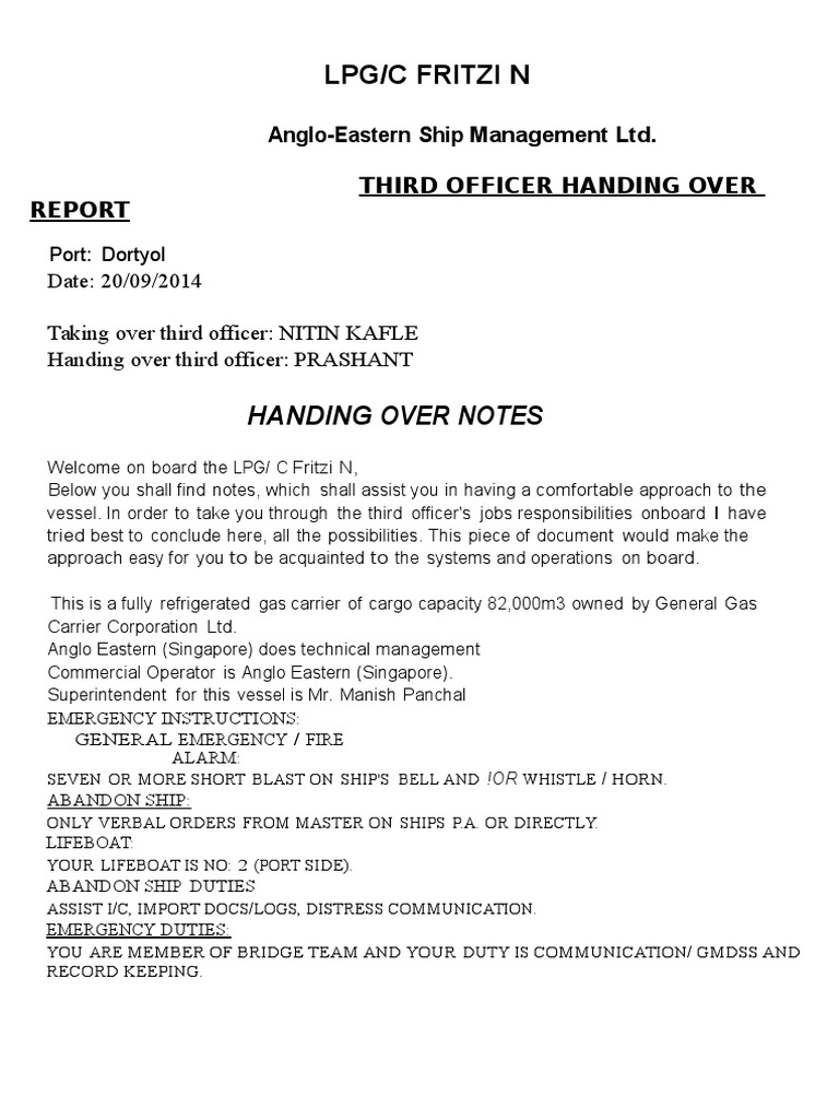 HandING OVER NOTE | PDF