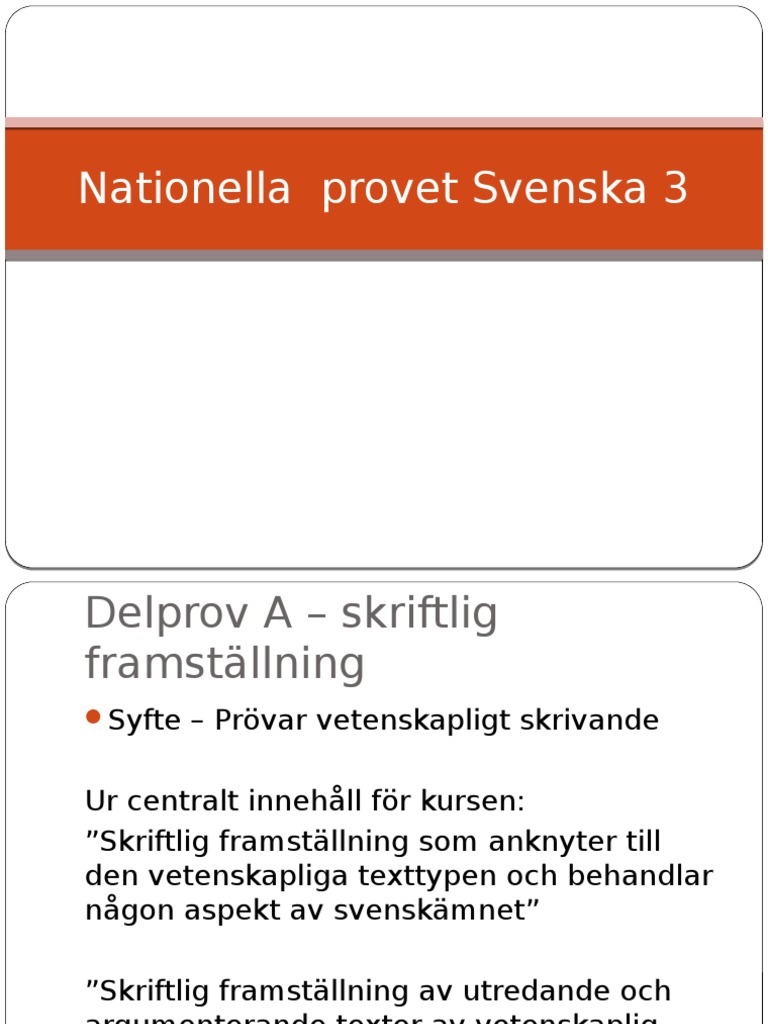 Nationella Provet Svenska 3 Info Om | PDF