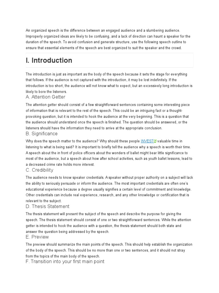 Effective Speech Organization Guide | PDF | Business