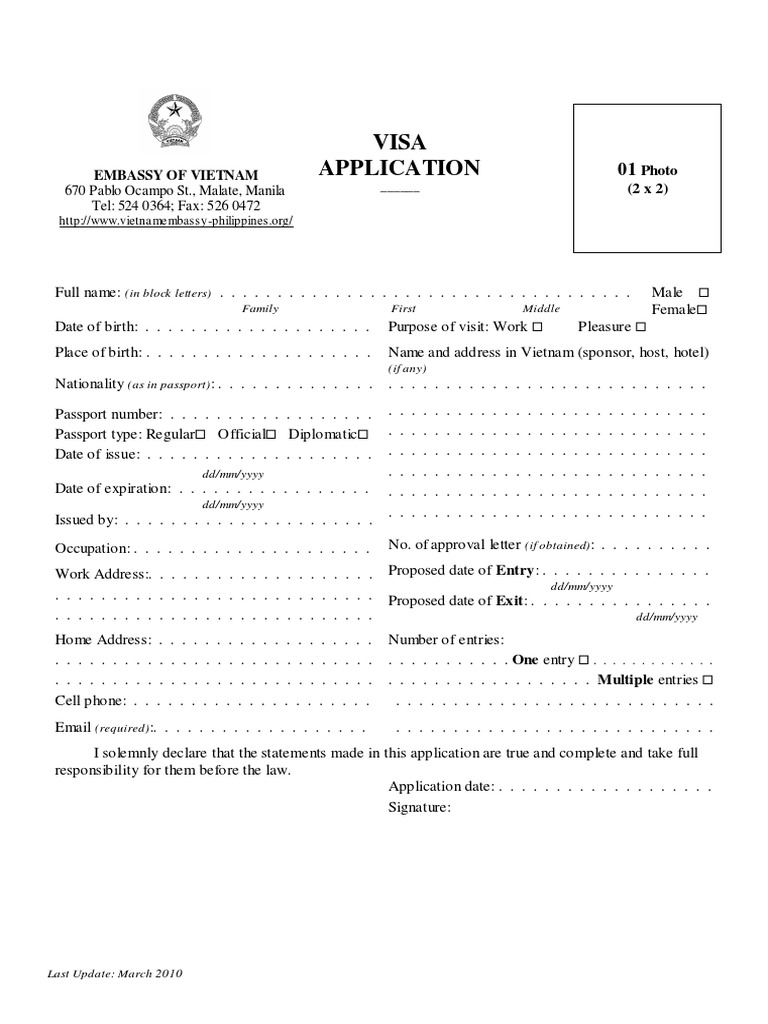 2010 03 09 Visa Form PDF | PDF