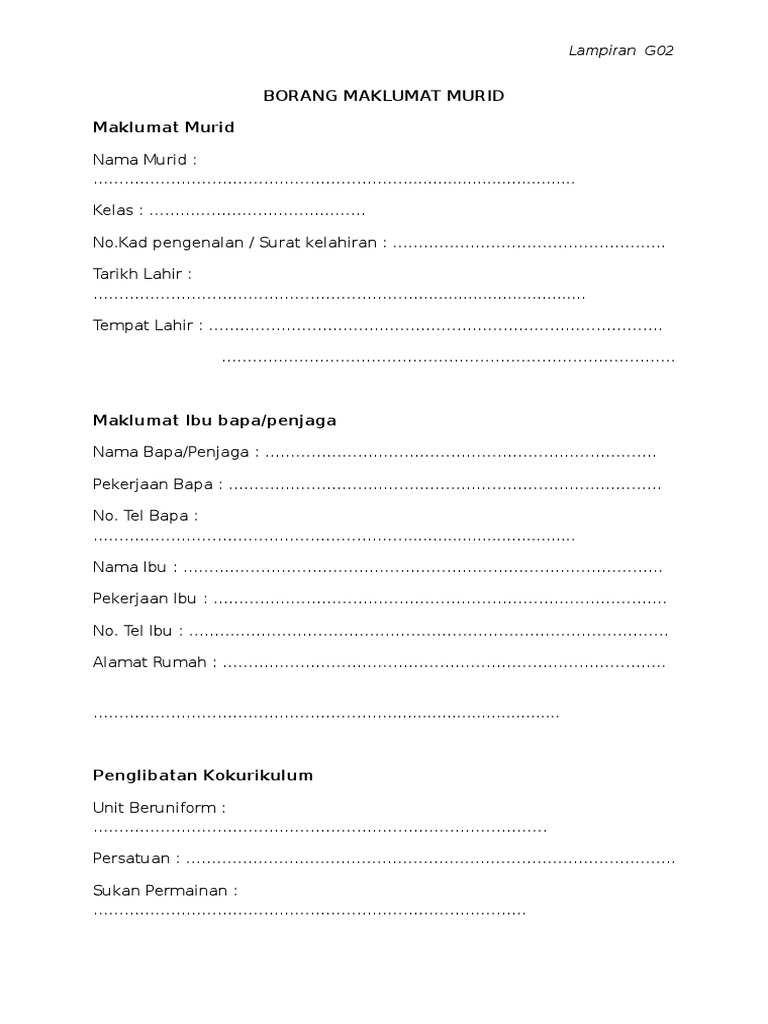 Borang Maklumat Murid | PDF