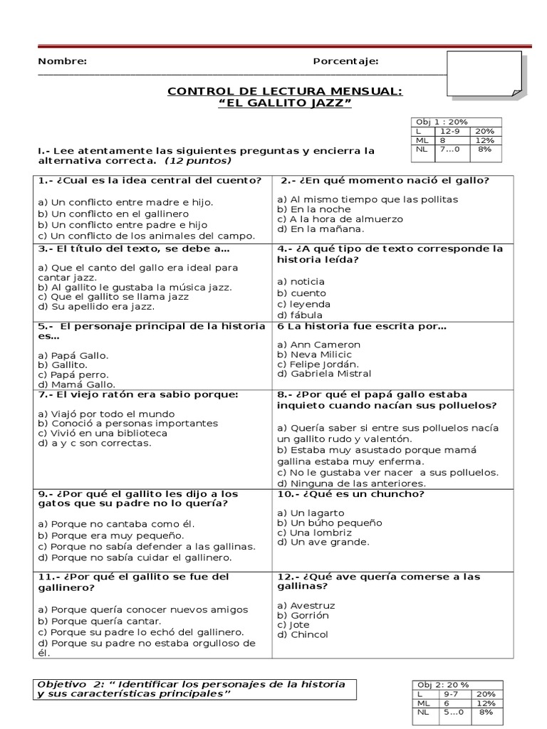 Control de Lectura Mensual El Gallito Jazz | PDF | Pollo | Ocio