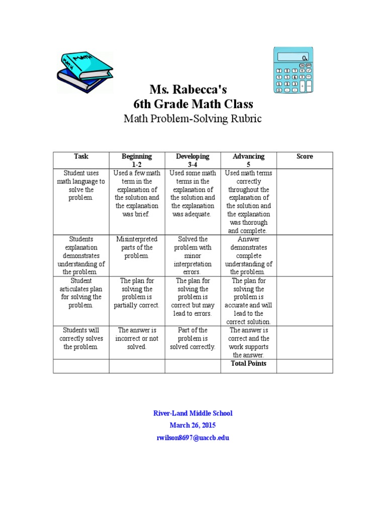 6th Grade Math Problem-Solving Rubric | PDF