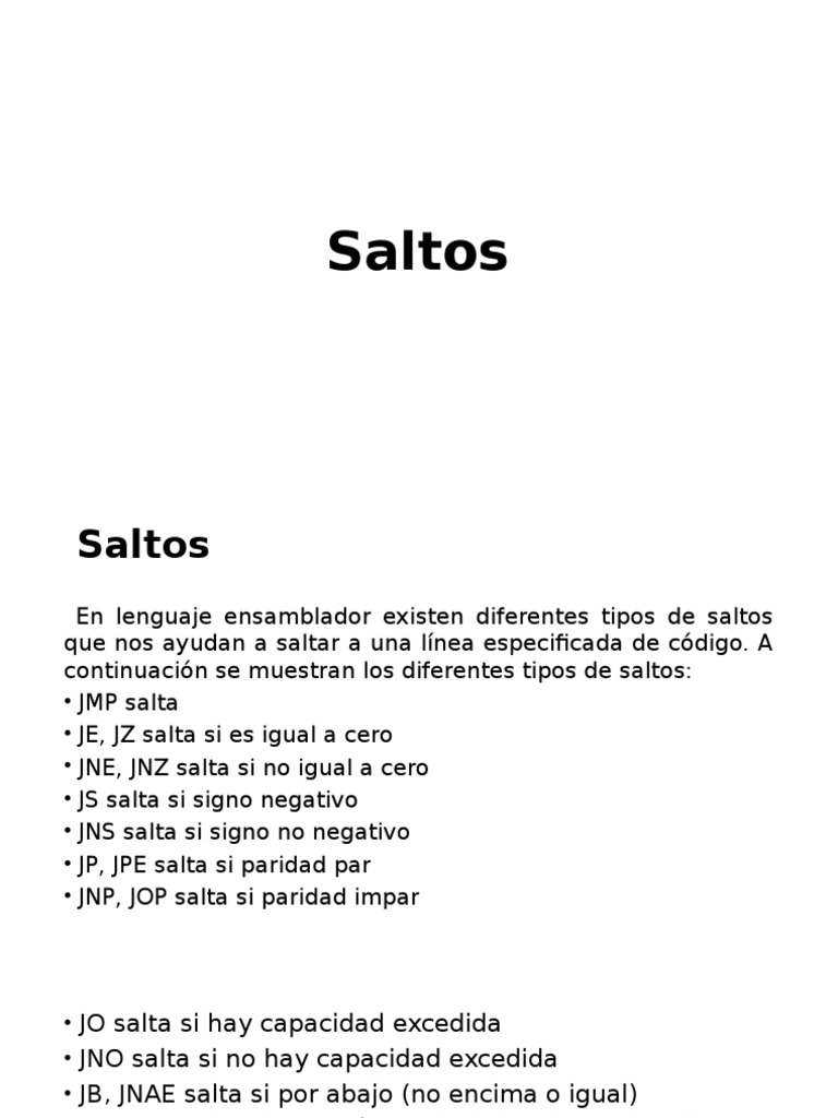 Tipos de Saltos en Ensamblador | PDF | Informática