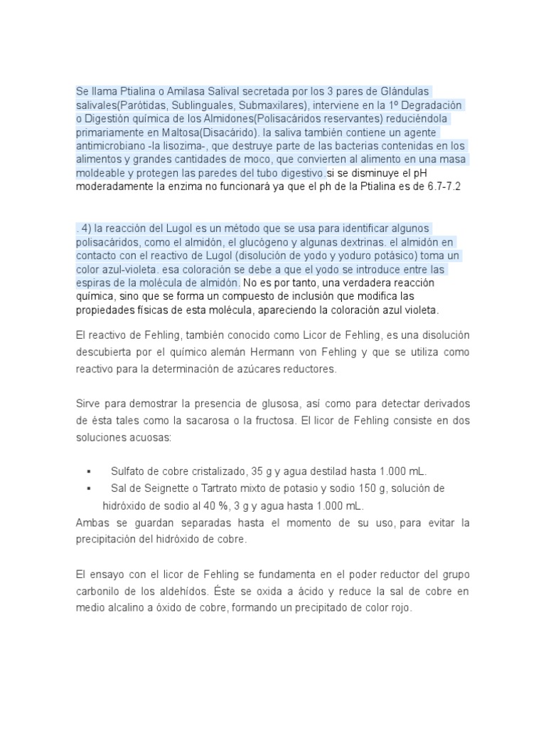 Se Llama Ptialina o Amilasa Salival Secretada Por Los 3 Pares de ...