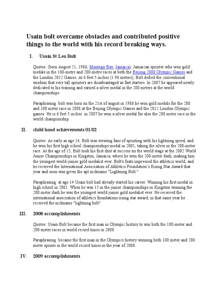 Usain Bolt's Olympic Triumphs and Challenges | PDF | Running | Sport Of ...