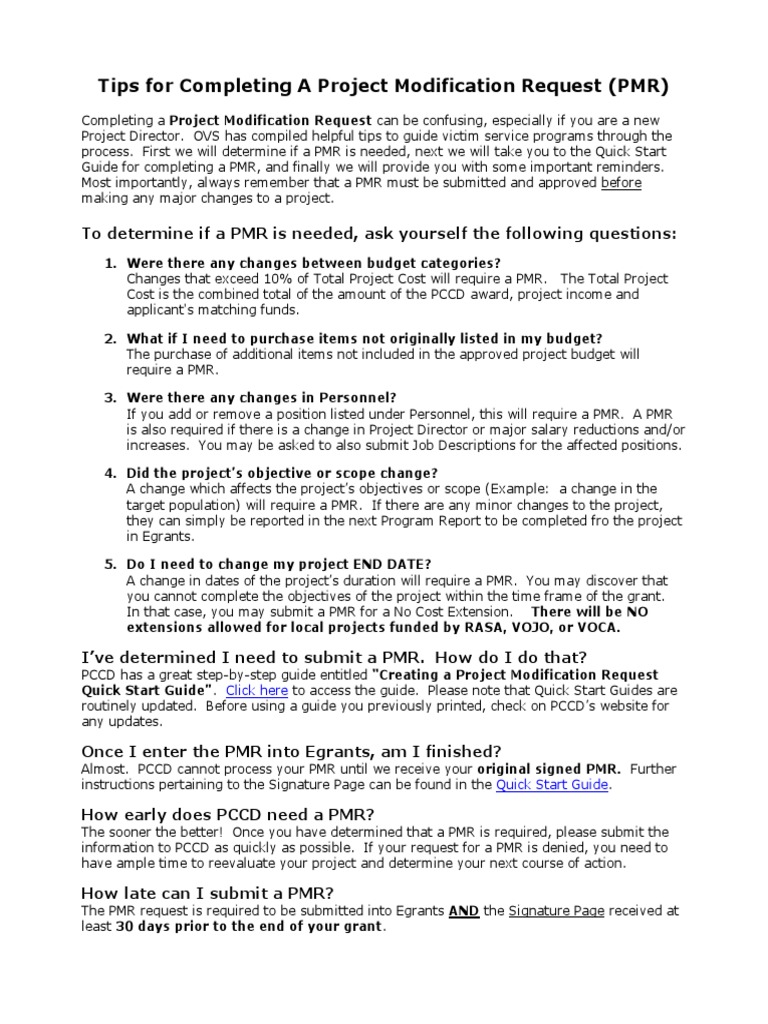 Tips To Completing A Project Modification Request | PDF | Government ...