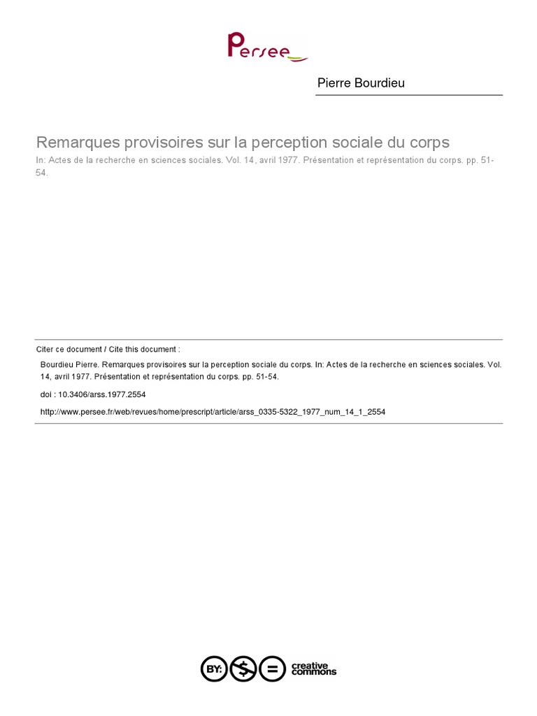 Perception sociale du corps selon Bourdieu | PDF | Identité (Science ...