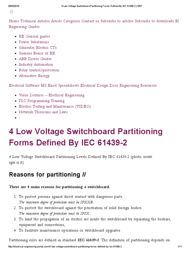 4 Low Voltage Switchboard Partitioning Forms Defined by IEC 61439-2 ...