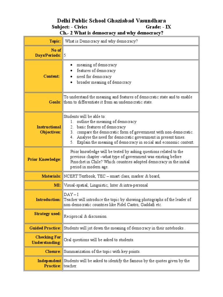 ch-2 civics | Democracy | Lesson Plan