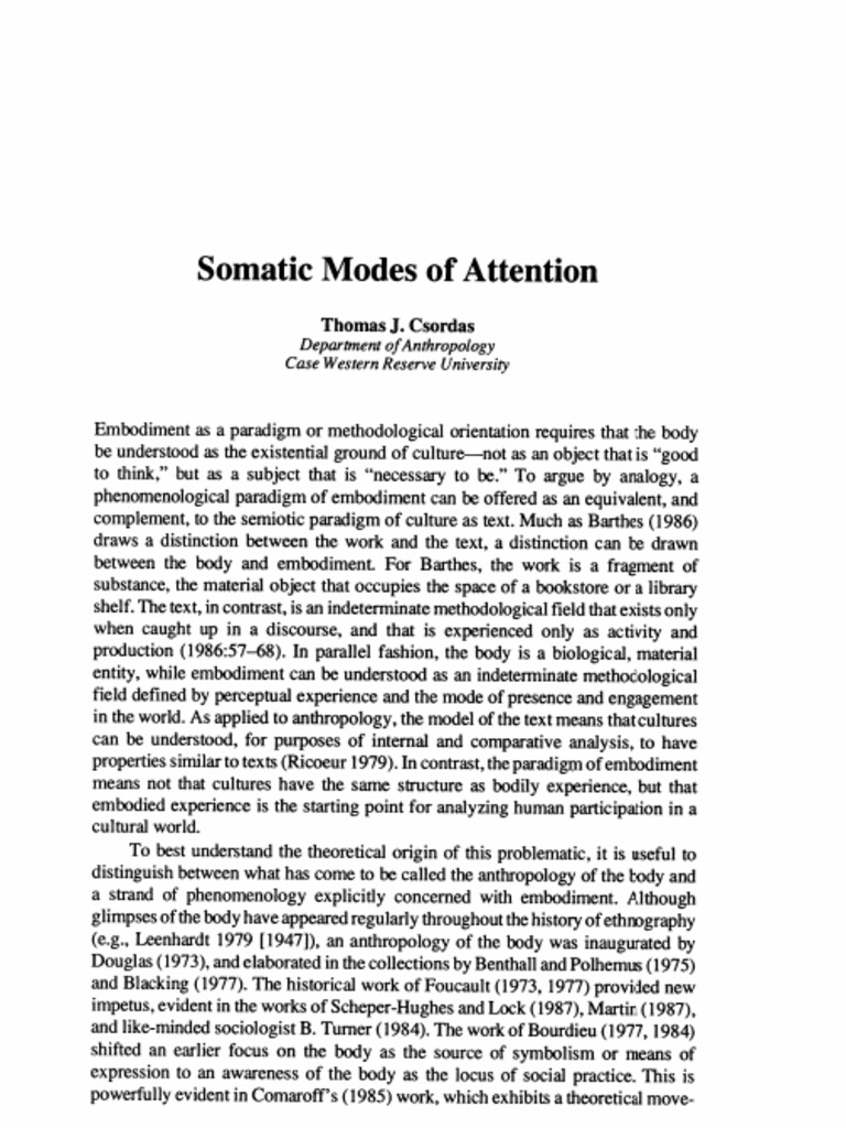 Thomas J. Csordas - Somatic Modes of Attention | PDF