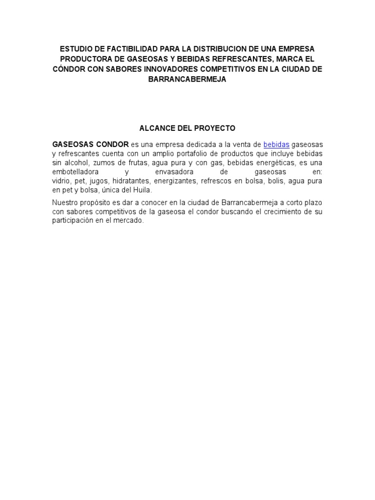 Estudio de Gaseosas El Cóndor en Barrancabermeja | PDF | Refresco ...