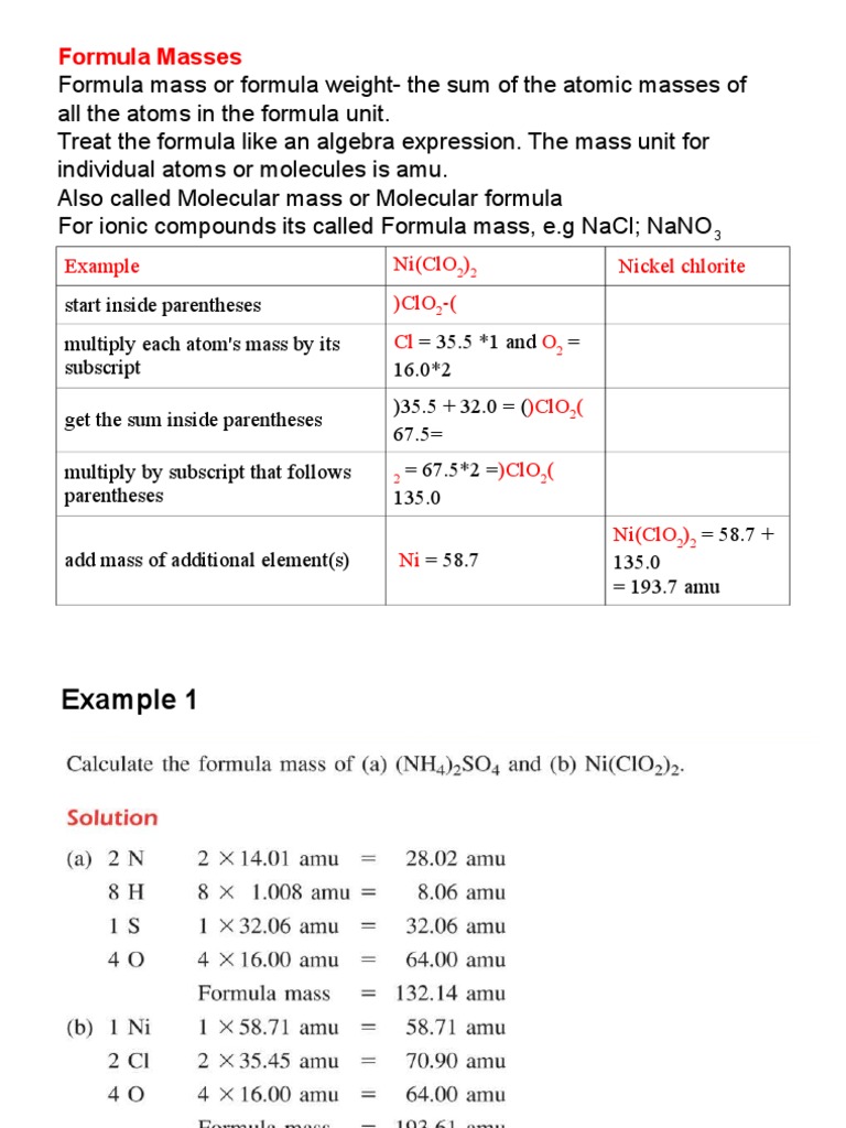 Understanding Formula Mass and Moles | PDF | Mole (Unit) | Atomic Mass Unit