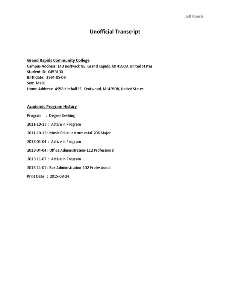 Unofficial Transcript | PDF