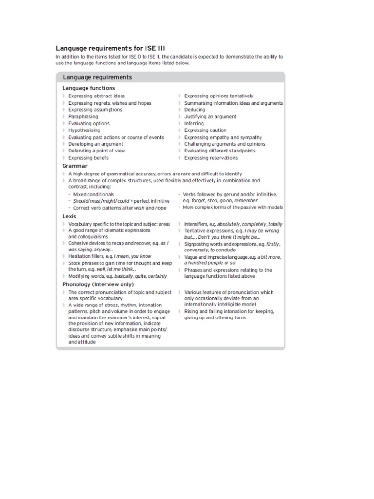 ISE III Language Requirements | PDF