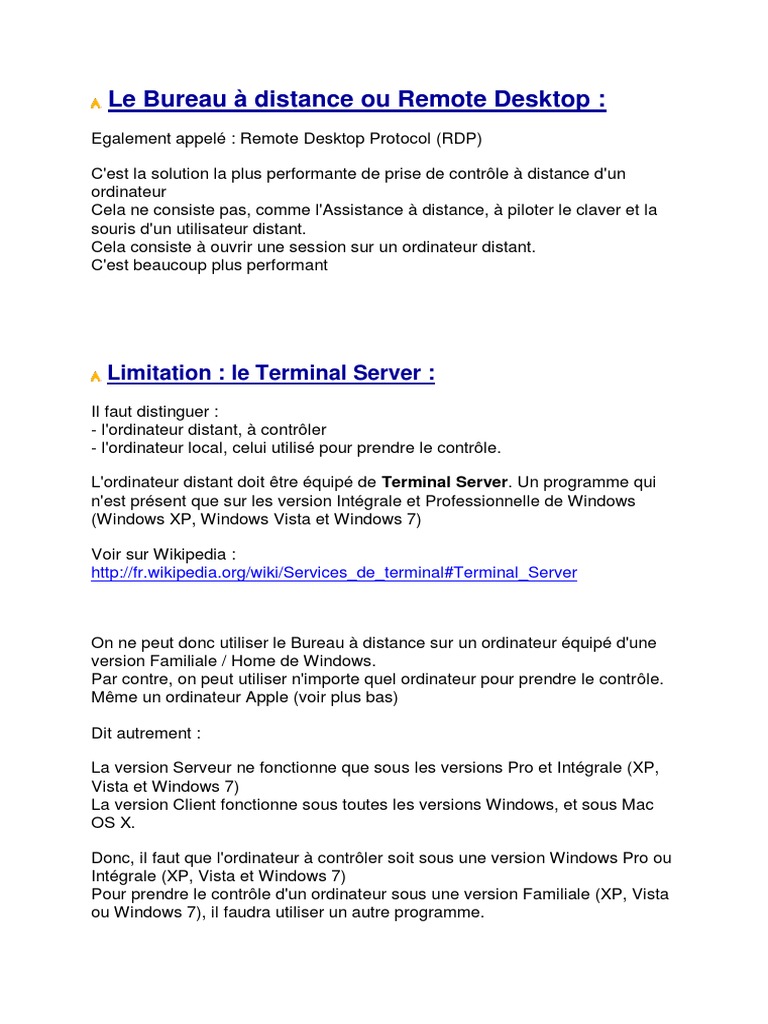 Le Bureau À Distance Ou Remote Desktop | PDF | Windows Vista | Windows 7