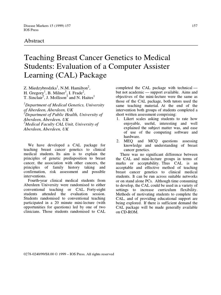 Teaching Breast Cancer Genetics To Medical Students: Evaluation of A ...