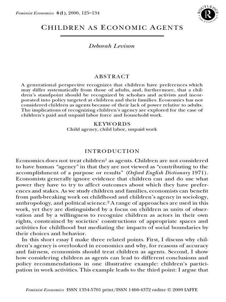 Children As Economic Agents - Levison | PDF | Utility | Economics