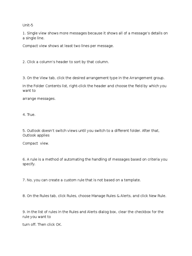 Outlook Message Viewing and Rules Guide | PDF | Computers