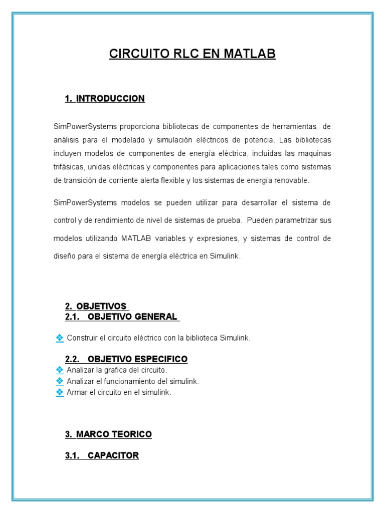 Circuito RLC en Matlab | PDF | Electromagnetismo | Electricidad