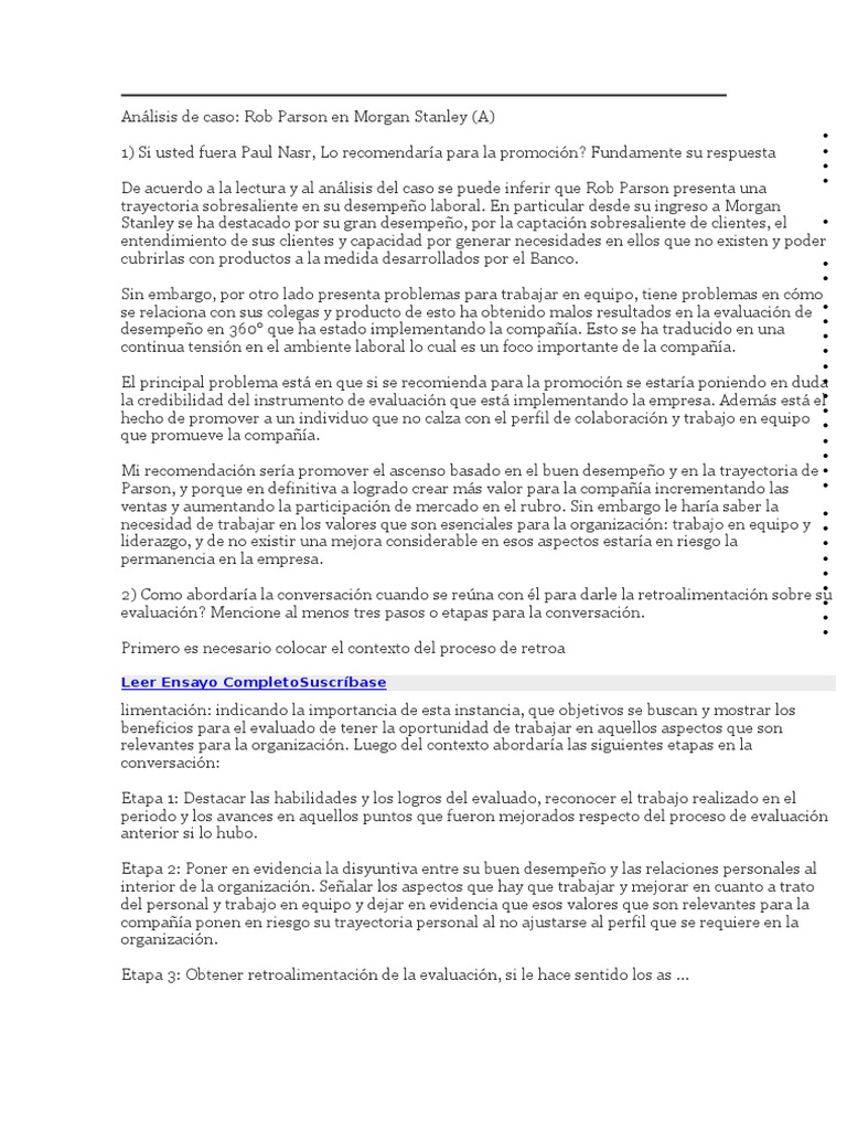 Análisis de caso: Rob Parson en Morgan Stanley (A) | PDF | Liderazgo | Business