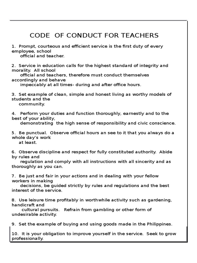 Code of Conduct For Teachers | PDF | Social Institutions | Social Science
