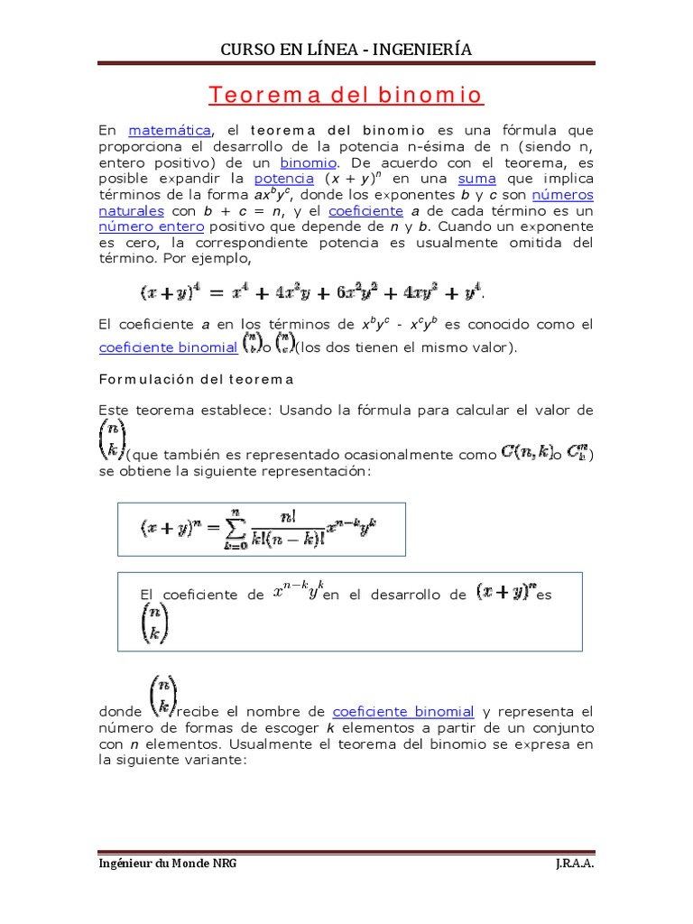 Teorema Del Binomio | Números | Conceptos matemáticos