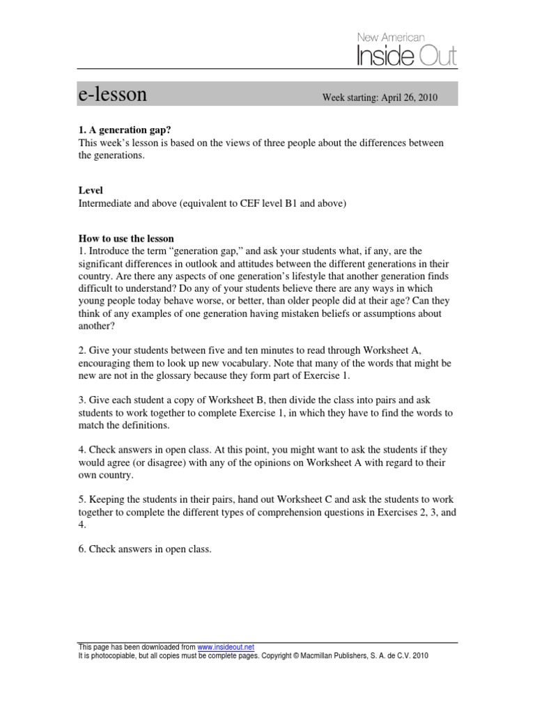 Generation Gap - Teacher | Download Free PDF | Reading Comprehension ...