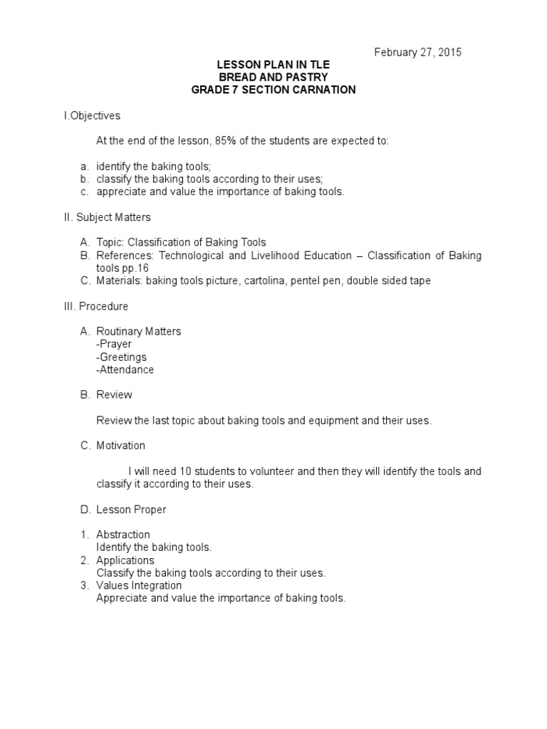 Lesson Plan in Tle