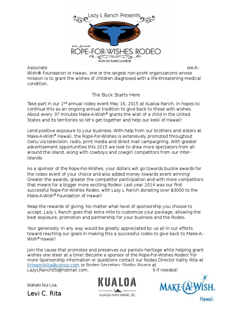 Rope for Wishes Sponsorship Letter | Rodeo | Cowboys