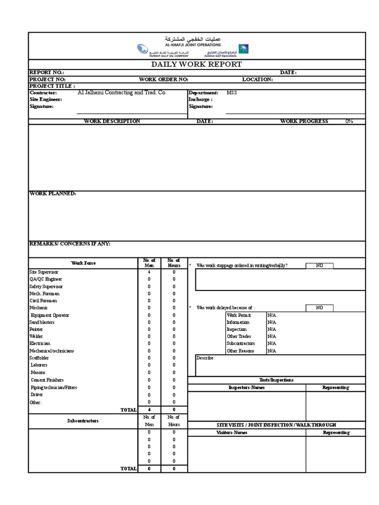 Daily Work Report Format | PDF