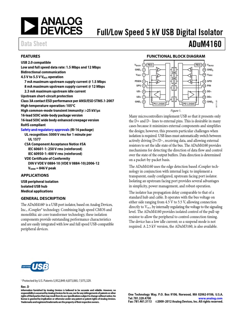 ADuM4160 USB Isolator | Download Free PDF | Usb | Power Supply