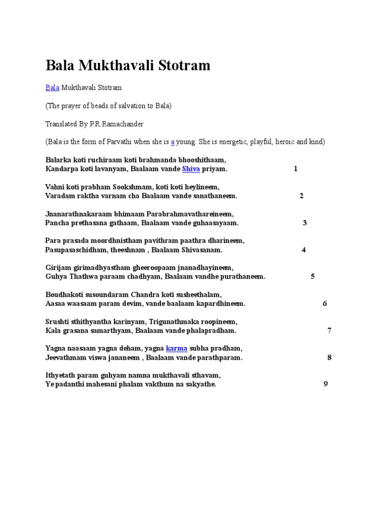 Devotional Hymns to Goddess Bala | PDF | Religion & Spirituality