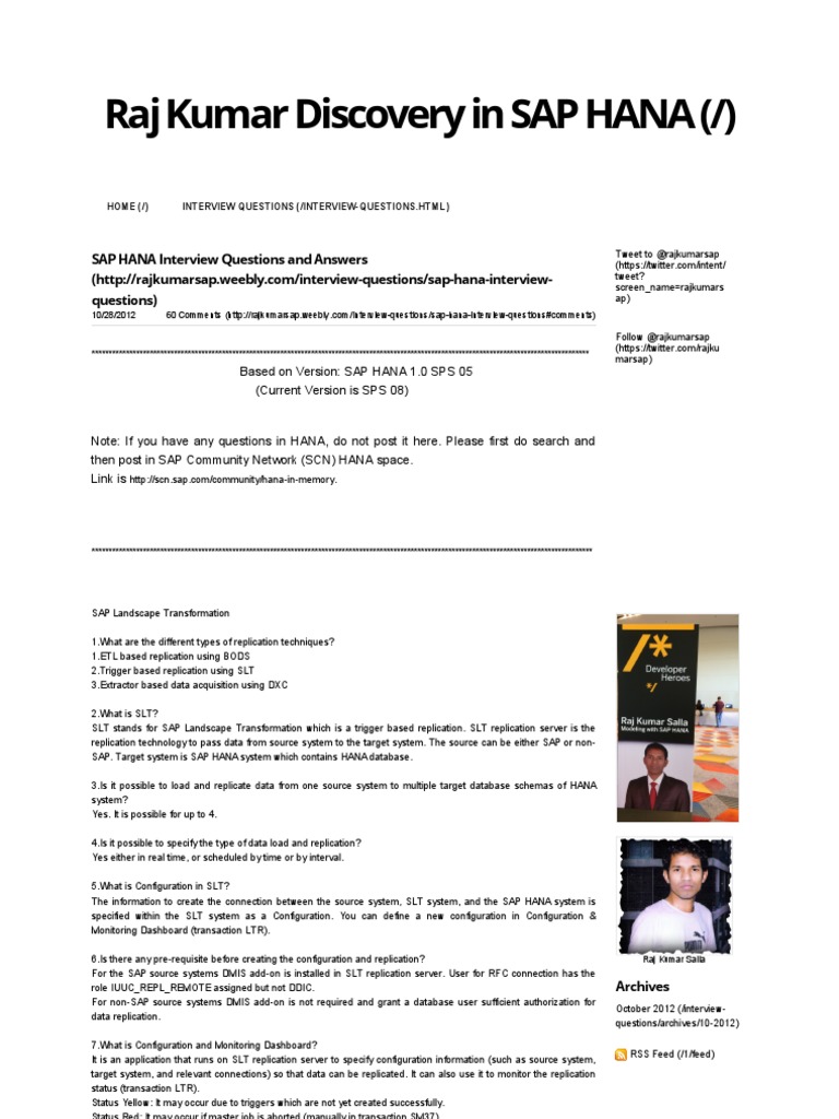 SAP HANA Interview Questions and Answers - Raj Kumar Discovery in SAP ...